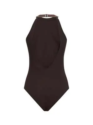 Brunello Cucinelli Techno Jersey One-piece Swimsuit With Embellished Collar