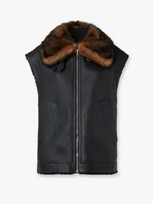 Fendi Sleeveless Sheepskin Jacket With Ff Buckles - Black