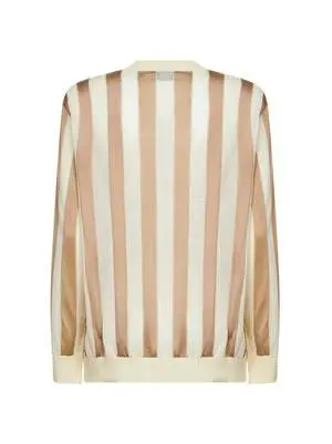Fendi Beige Pequin Striped V-neck Sweater