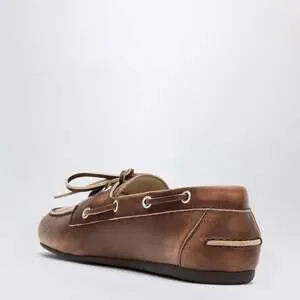 Miu Miu Vintage Effect Leather Loafer - Brown