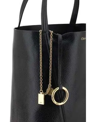 Chloé Spin Leather Shoulder Bag With Monogram Detail - Black