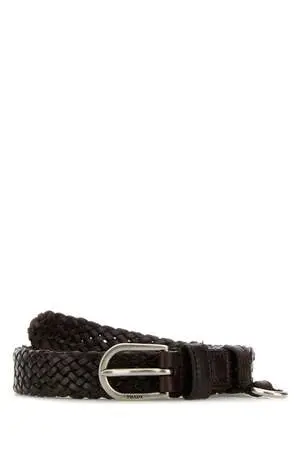 Prada Leather Woven Belt - Brown