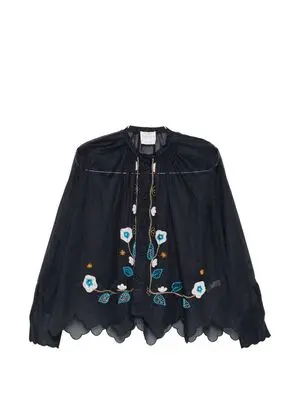 FORTE_FORTE Embroidered Cotton Shirt With Scalloped Hem - Multicolor