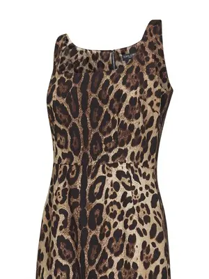Dolce & Gabbana Leopard Print Stretch Charmeuse Midi Dress - Multicolor
