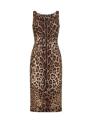 Dolce & Gabbana Leopard Print Stretch Charmeuse Midi Dress - Multicolor
