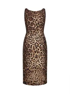 Dolce & Gabbana Leopard Print Stretch Charmeuse Midi Dress - Multicolor