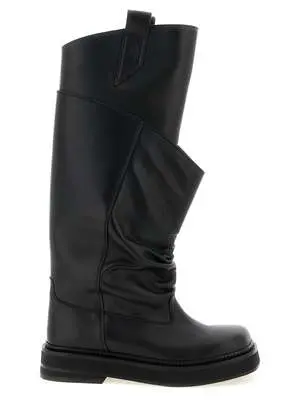 Attico Robin Passeggiata Calf Leather Combat Boots - Black