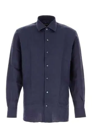 Zegna Navy Linen Shirt - Blue