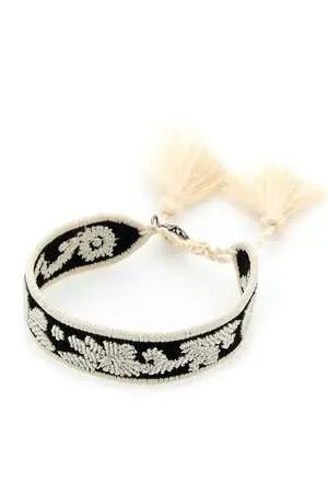 Prada Two-tone Suede And Embroidered Bracelet With Tassels