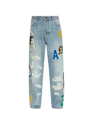 Amiri Varsity Patch Baggy Jeans - Blue