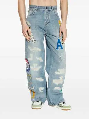 Amiri Varsity Patch Baggy Jeans - Blue