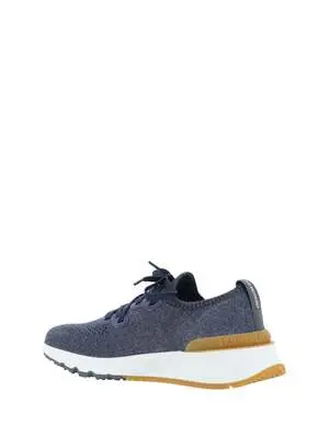 Brunello Cucinelli Cotton Knit Lace-up Sneakers - Blue