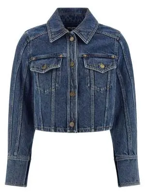 Balmain Cropped Denim Jacket - Blue