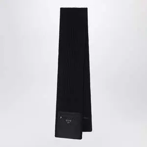 Prada Wool Scarf With Re-nylon Pocket - Black