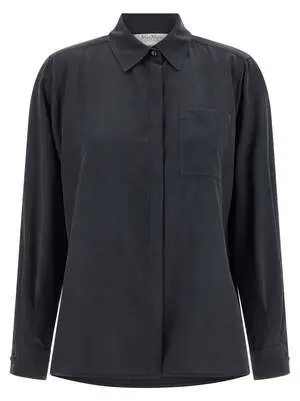 Max Mara Max Mara Siamese Silk Shirt With Logo Appliqué Gray