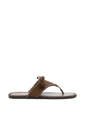 Prada Suede Leather Thong Sandals With Braided Trim And Tassel Detail - Multicolor