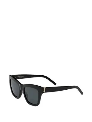 Saint Laurent Black Square Frame Sunglasses With Gold-tone Monogram - Multicolor