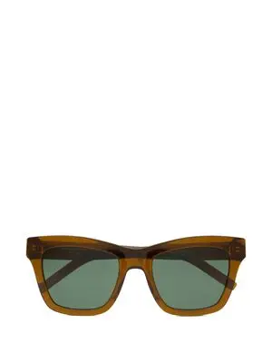 Saint Laurent Black Square Frame Sunglasses With Gold-tone Monogram - Multicolor