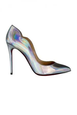 CHRISTIAN LOUBOUTIN Patent Leather Pointed Toe Stiletto Pumps - Silver