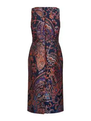 Etro Blue Floral Paisley-pattern Jacquard Midi Sheath Dress