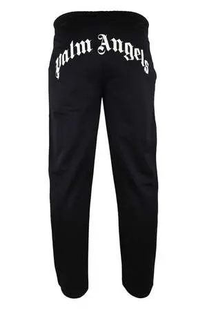 Palm Angels Relaxed Straight Cut Elasticated Waist Pants With Contrast Logo - Black