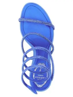 Rene Caovilla Cleo' Crystal Embellished Leather Ankle Wrap Sandals - Blue