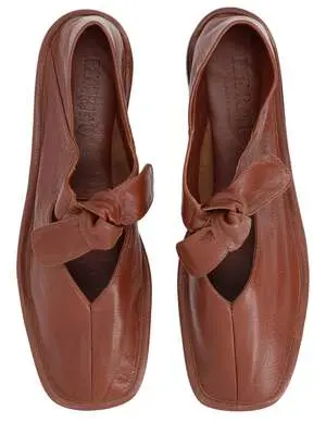 Hereu Lambskin Mary Jane Flats With Knot Detailing - Brown