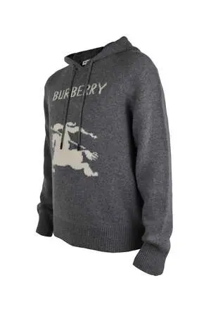 Burberry Wool And Cashmere Blend Hoodie With Equestrian Knight Logo - Gray