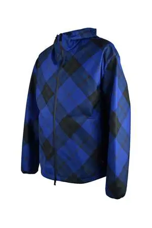 Burberry Plaid Zip-up Hooded Jacket - Blue
