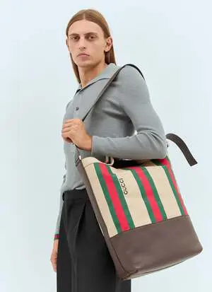 Gucci Canvas And Leather Trimmed Tote Bag - Cream