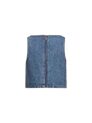 SELF-PORTRAIT Blue Rhinestone Embellished Denim Crop Top - Multicolor