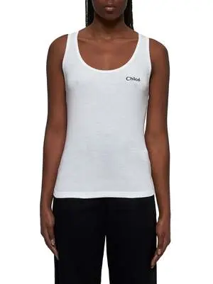 Chloé Ribbed Cotton Tank Top With Logo Detail - Multicolor