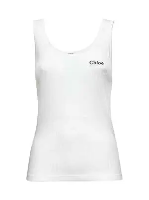 Chloé Chloé Ribbed Cotton Tank Top With Logo Detail Multicolor