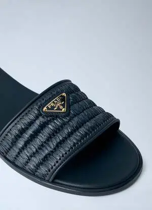 Prada Woven Leather Open-toe Slides