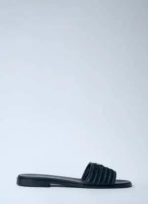 Prada Woven Leather Open-toe Slides - Black