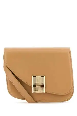FERRAGAMO FERRAGAMO Small Fiamma Crossbody Bag In Beige Leather Brown