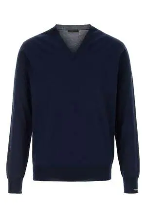 Prada Midnight V-neck 100% Cotton Sweater - Blue