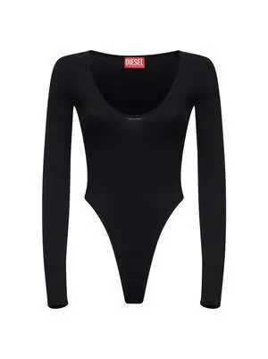 DIESEL® Black Ribbed Jersey Long Sleeve Bodysuit - Multicolor