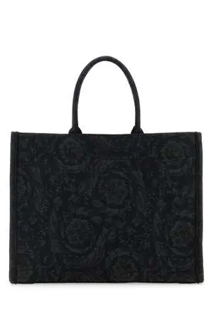 Versace Embroidered Fabric Athena Shopping Bag - Black