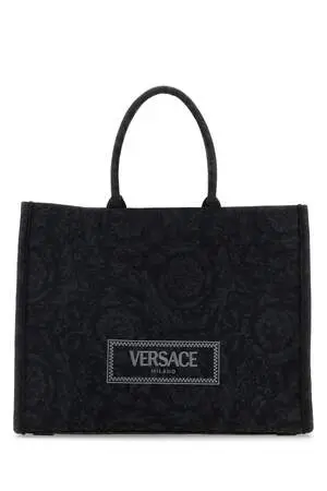 Versace VERSACE Embroidered Fabric Athena Shopping Bag Black