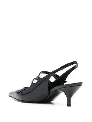 Celine Patent Leather Slingback Pumps With Side Buckle Detail