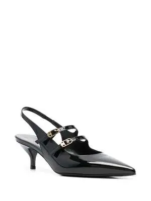 Celine Patent Leather Slingback Pumps With Side Buckle Detail