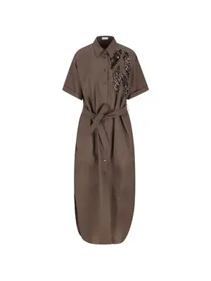 Brunello Cucinelli Cotton Dress With Sequin Embellishment - Multicolor