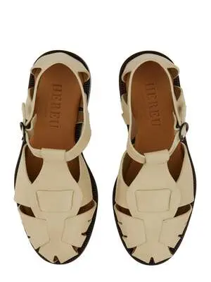 Hereu Leather Sandals With Buckle Fastening - Cream
