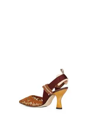 Fendi Brown Ff Fabric Colibrì Slingback Pumps - Multicolor