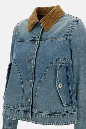 Alexander McQueen Light-wash Denim Jacket With Corduroy Collar - Multicolor