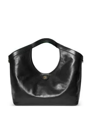 Gucci Black Leather Tote Bag With Double G Detail - Multicolor