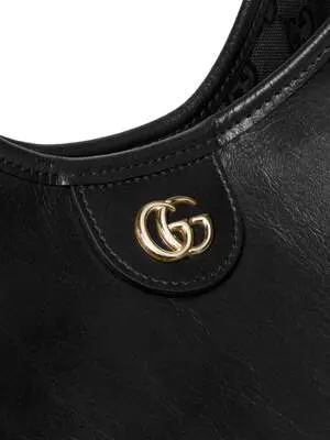Gucci Black Leather Tote Bag With Double G Detail - Multicolor