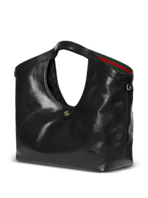 Gucci Black Leather Tote Bag With Double G Detail - Multicolor