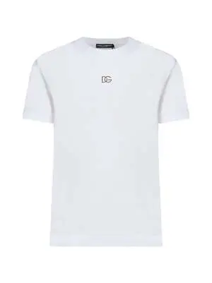 Dolce & Gabbana White Jersey Rhinestone Logo T-shirt - Multicolor